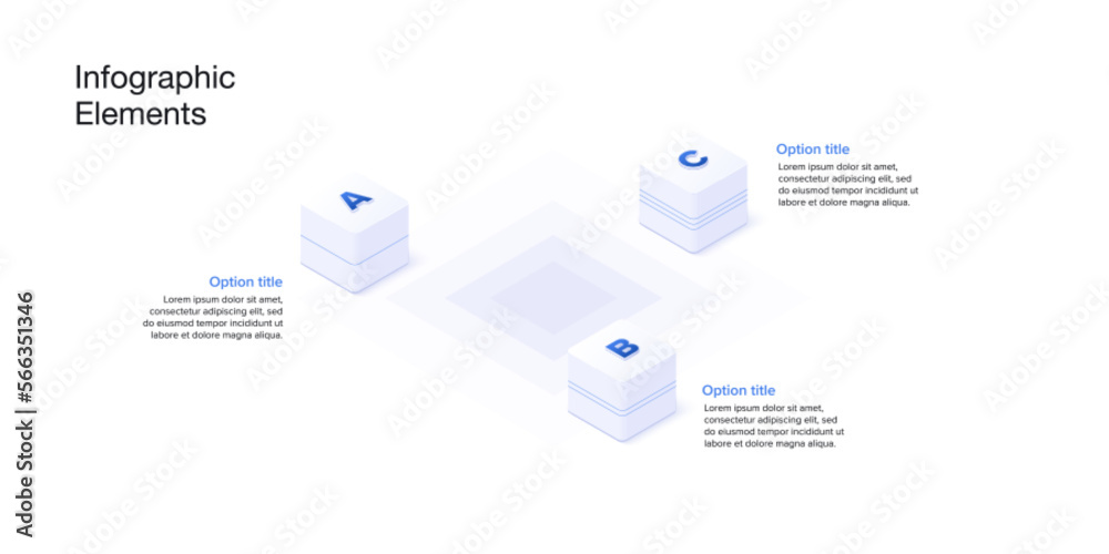 Business process chart infographics with 3 step cubes. Cubic corporate ...
