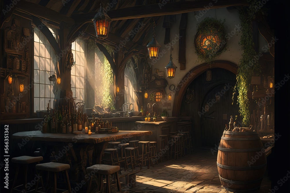 Medieval tavern cartoon style art, generative ai Stock Illustration ...