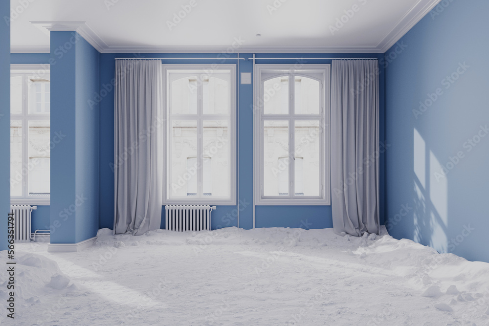 Winter vacation at home with snow in the living room Stock Illustration ...