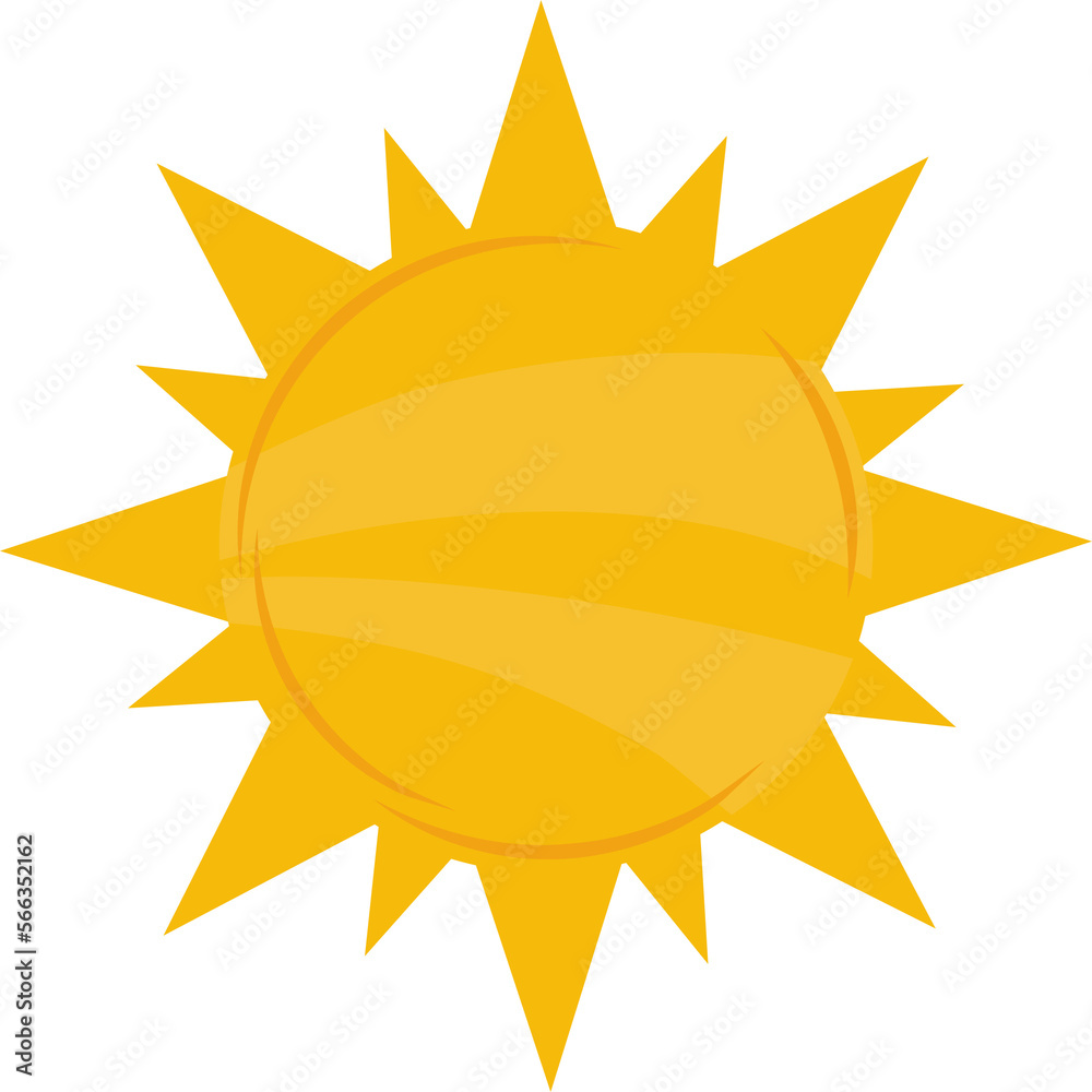 Sun semi flat color raster element. Full sized object on white ...