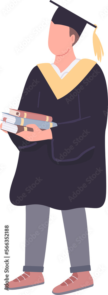 Student holding books semi flat color raster character. Standing figure ...