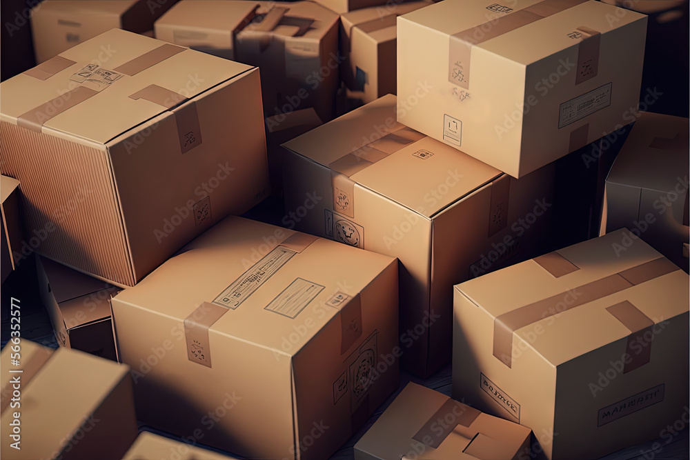 a pile of boxes sitting next to each other on top of a wooden floor in ...