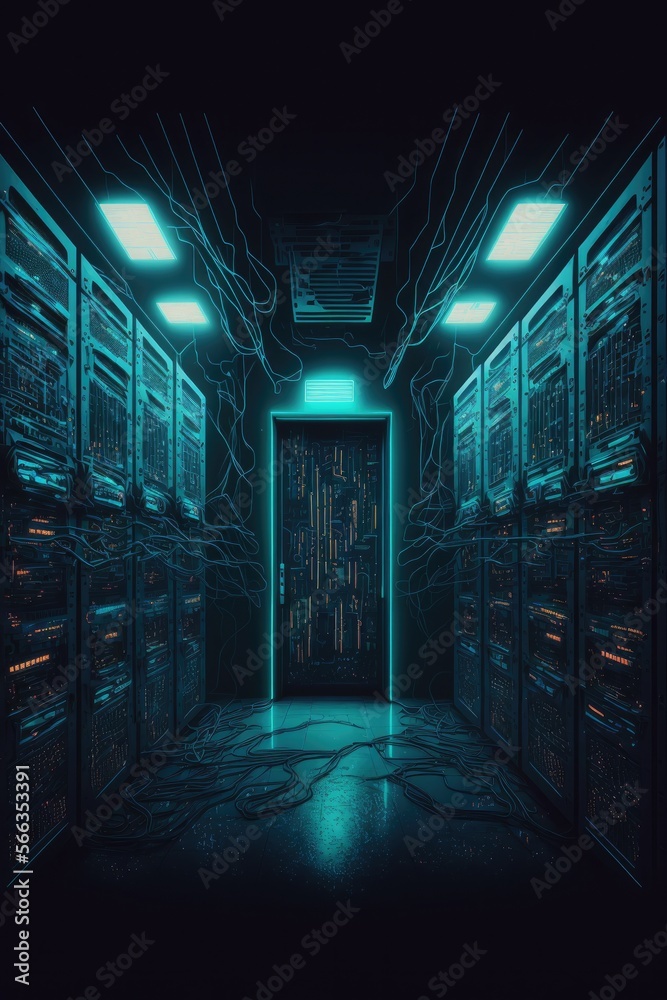 Data center with server racks and redundant power supply. Generative AI ...