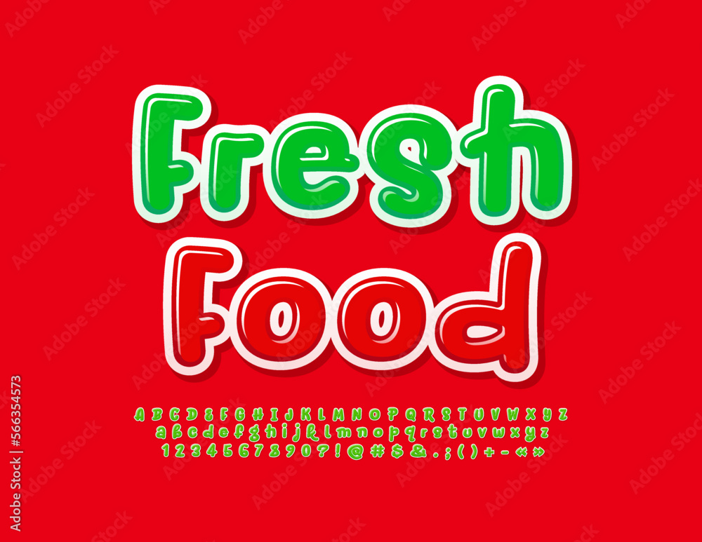 Vector Colorful Signboard Fresh Food. Green artistic Font. Modern ...