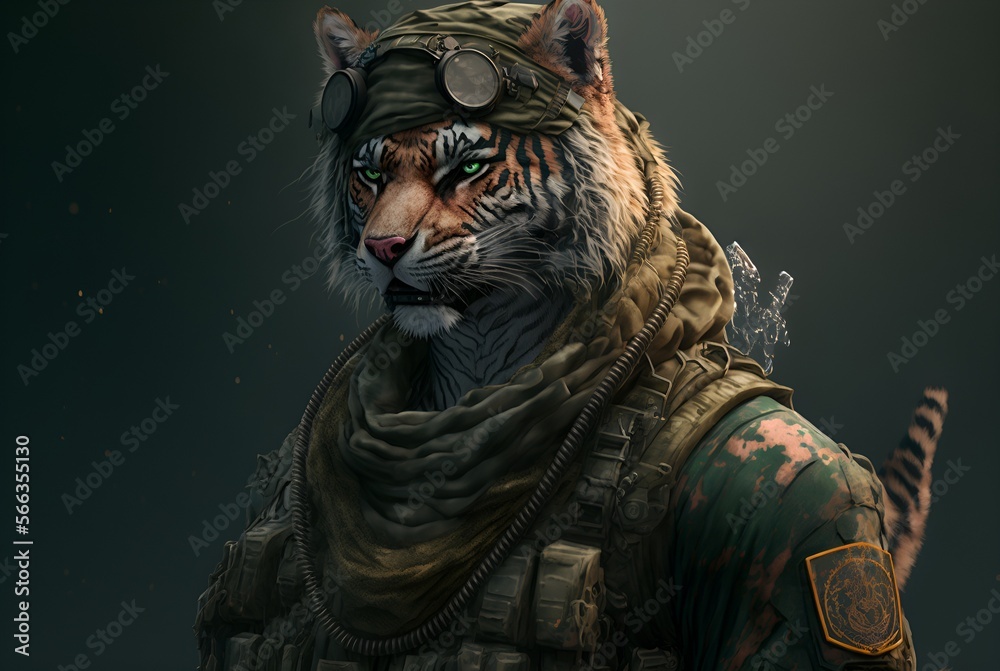 Portrait of a tiger in a tactical military vest, generative ai Stock ...