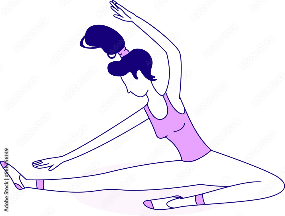 Girl makes stretching exercise semi flat color raster character. Posing ...
