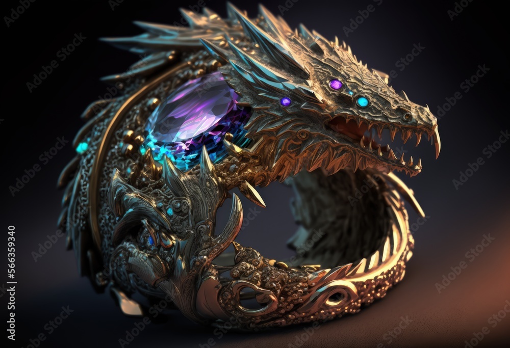 Fantasy style golden rings concept, golden ring with gemstones and ...