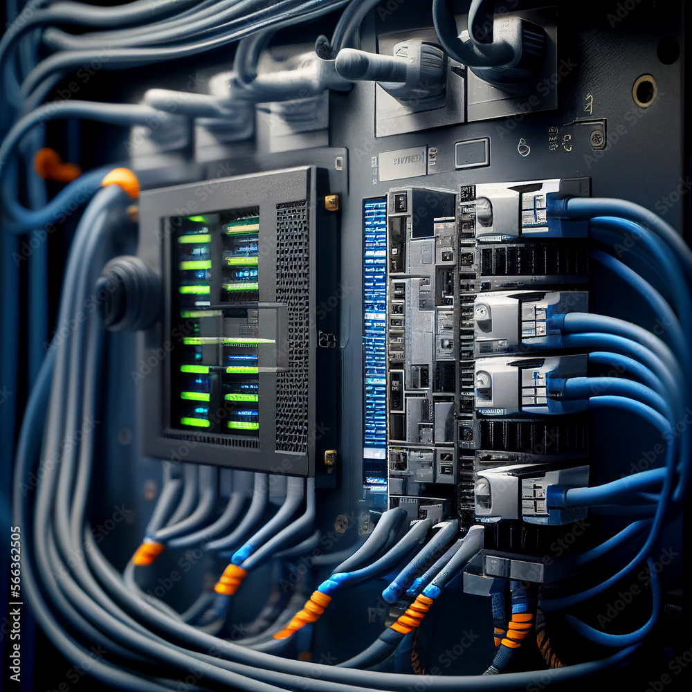 Network panel, switch and cable in data center, AI generated image ...
