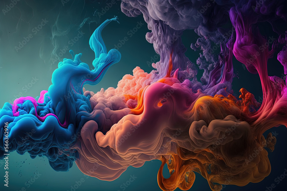 Generative AI, Flowing colorful liquid and smoke with splashes. Bright ...
