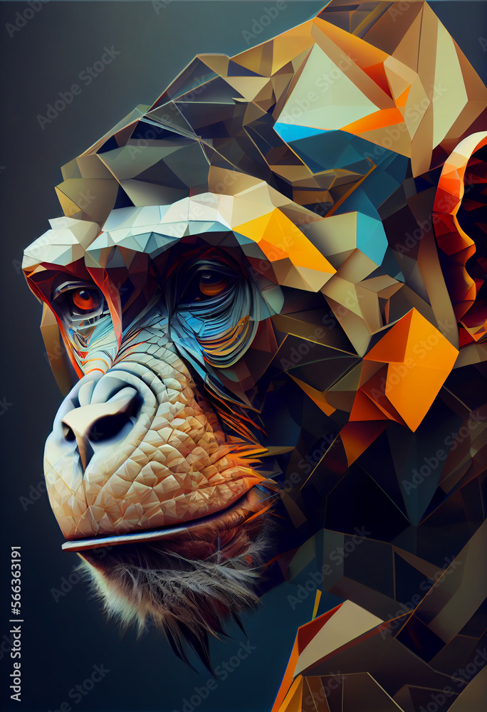 Beautiful abstract surreal geometric head of a monkey concept ...