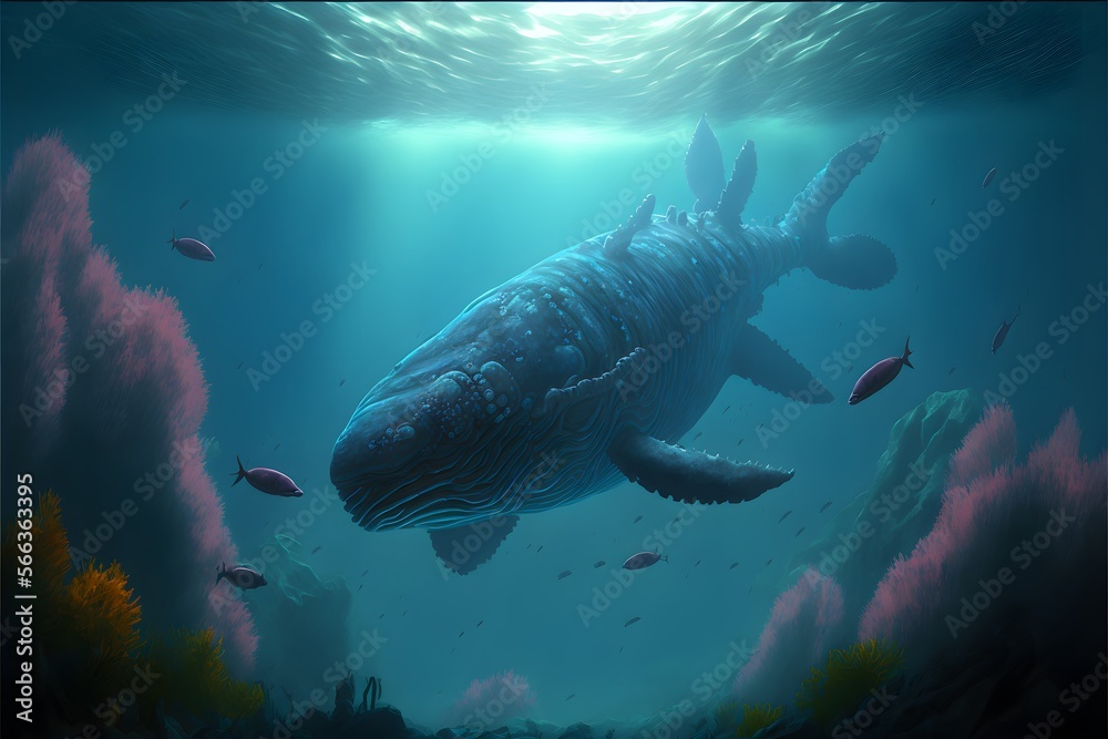 giant armored coral whale alien species underwater full body in nature ...