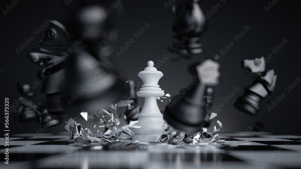 3d render, chess game battle. Queen's Gambit. White chess piece ...