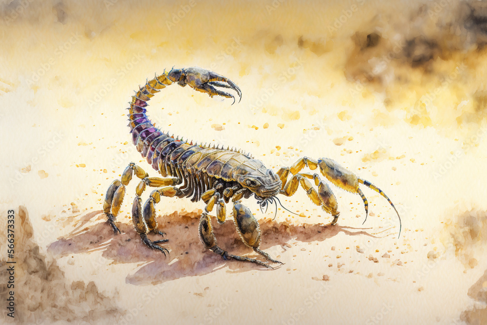 Digital Watercolor painting of a scorpion in the desert. Beautiful 4k illustration Stock ...