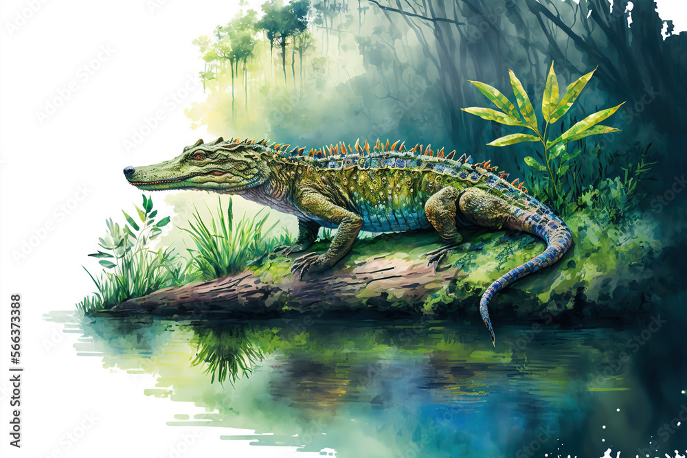 Digital watercolor painting of a crocodile. Lake, 4K Landscape Stock ...