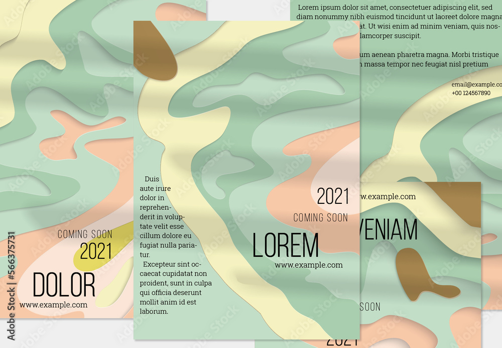 Flyer Layout with Paper Cut Craft Wavy Layered Texture Stock Template ...