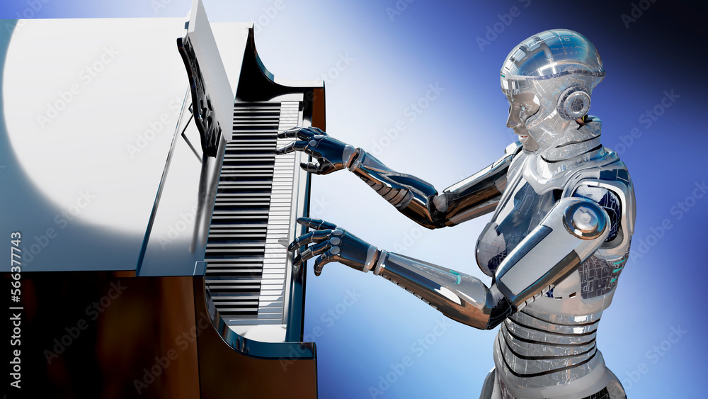 the robot plays music on musical instruments as a symbol of neural ...