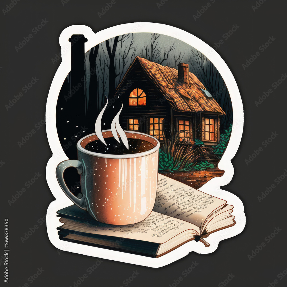 Cottagecore Coffee and Books as a Sticker, AI assisted finalized in ...