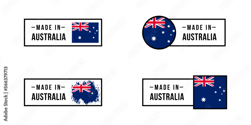 Set of sticker Made in Australia. Design labels with Australian flag ...
