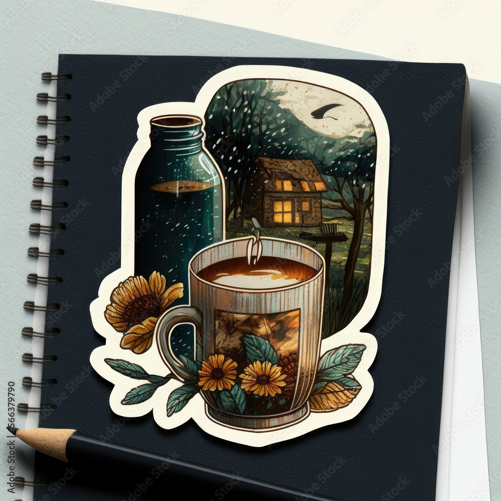 Cottagecore Coffee and Books as a Sticker, AI assisted finalized in ...