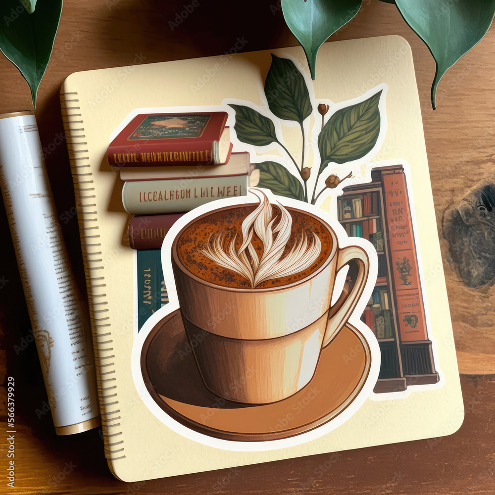 Cottagecore Coffee and Books as a Sticker, AI assisted finalized in ...