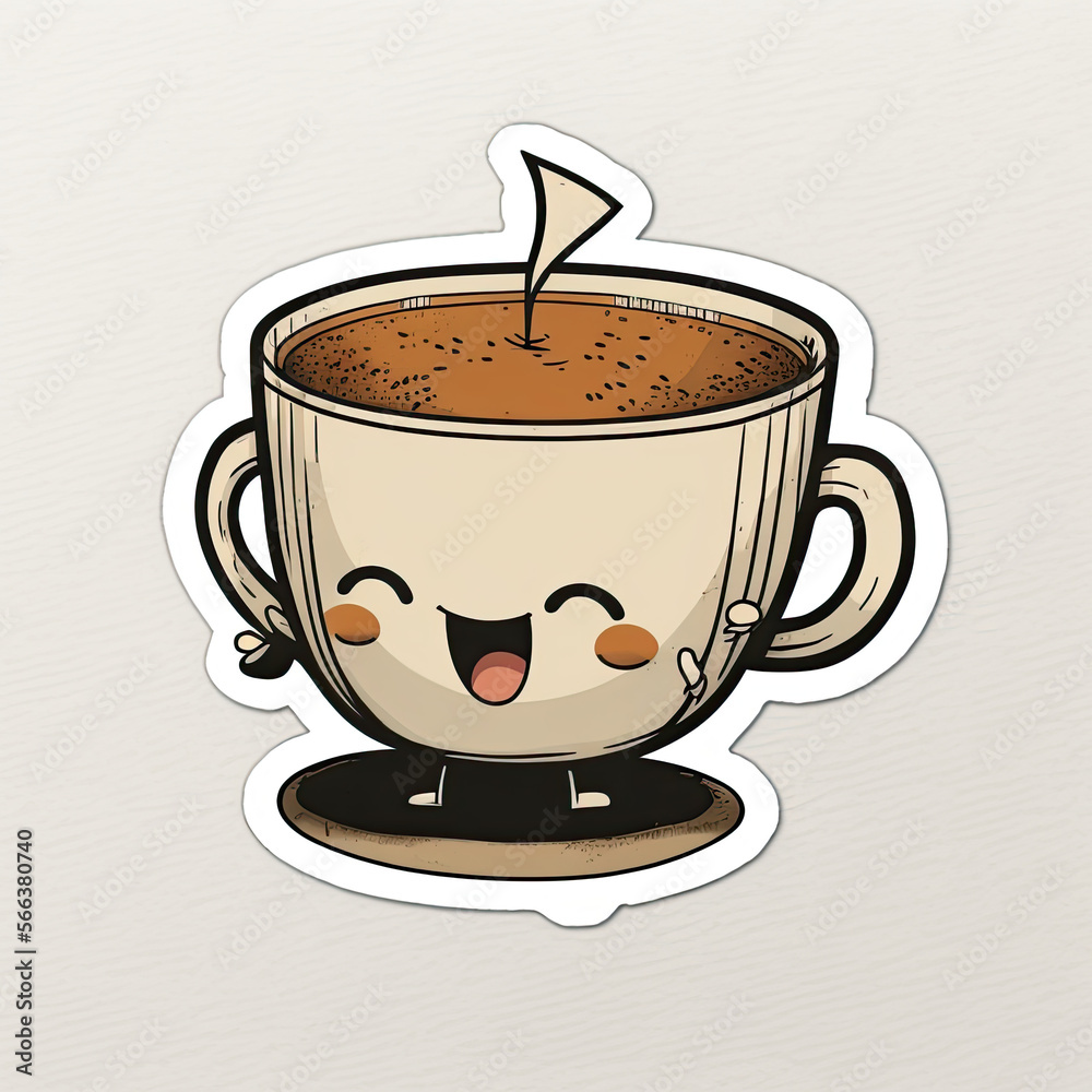 happy chibi cup of coffee sticker illustration, AI assisted finalized ...