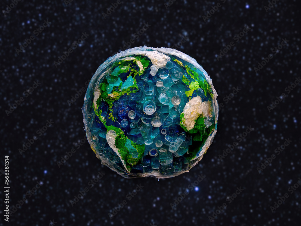 Planet earth made with plastics, garbage and used trash plastic bottles ...