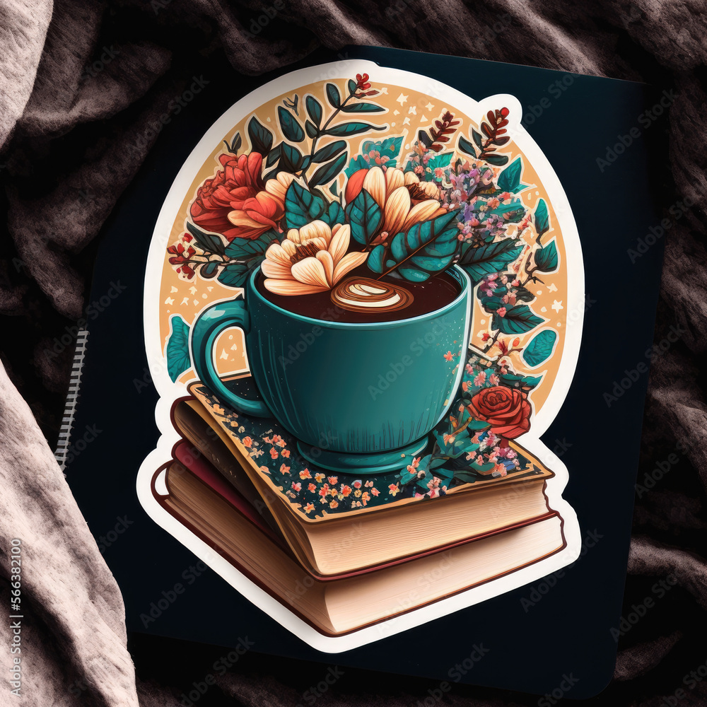 Cottagecore Coffee and Books as a Sticker, AI assisted finalized in ...