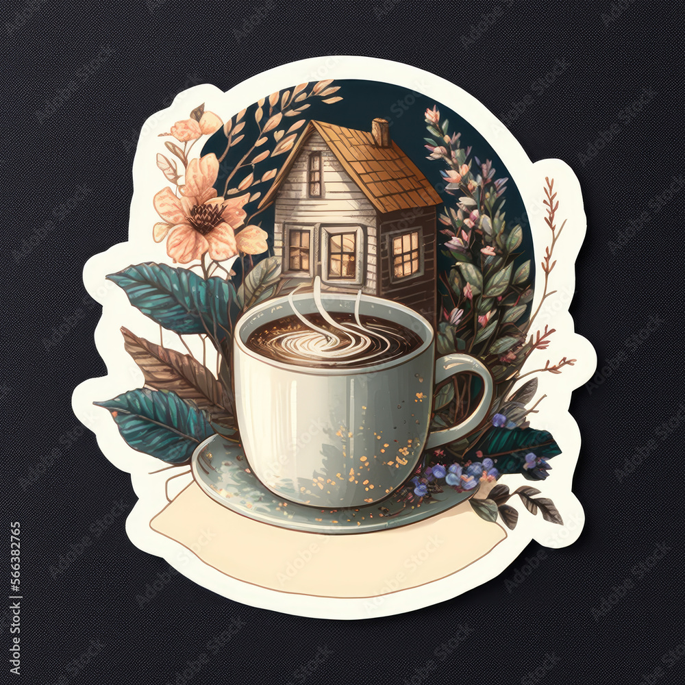 Cottagecore Coffee and Books as a Sticker, AI assisted finalized in ...