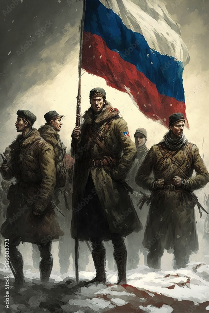 Russian army posing while holding Russia flag with pride. Generative AI ...
