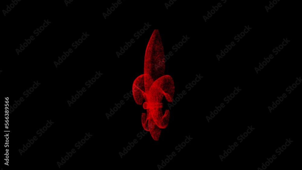 3D floral pattern rotates on black background. Object dissolved red ...