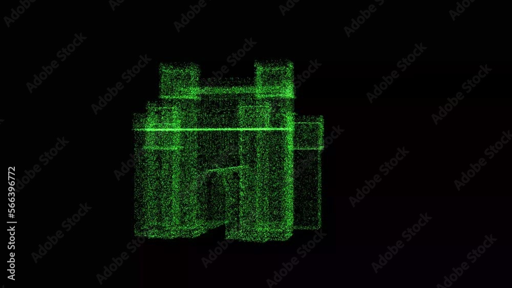 3D fairytale castle rotates on black background. Object consisting of ...