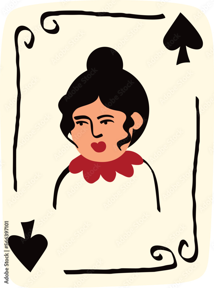 Playing card with Queen of Spades. Valentines Day illustration in ...