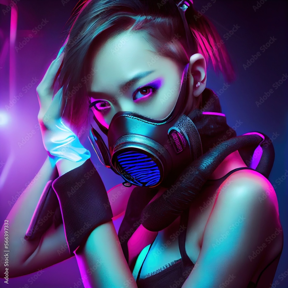 Portrait of a sci-fi cyberpunk girl. High-tech futuristic woman from ...
