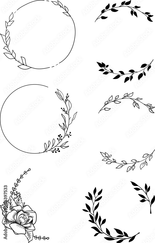 Set of laurel wreath. Collection of floral frame with leaves. Design ...
