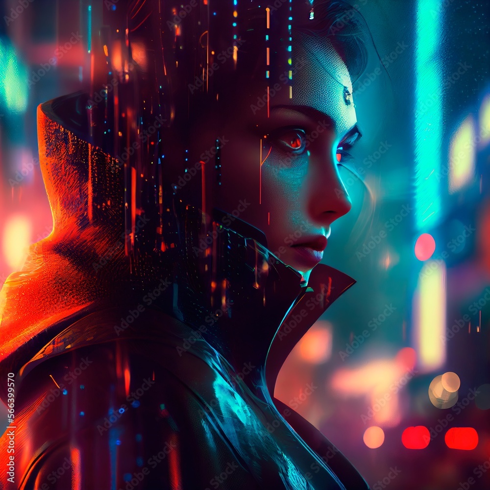 Portrait of a sci-fi cyberpunk girl. High-tech futuristic woman from ...