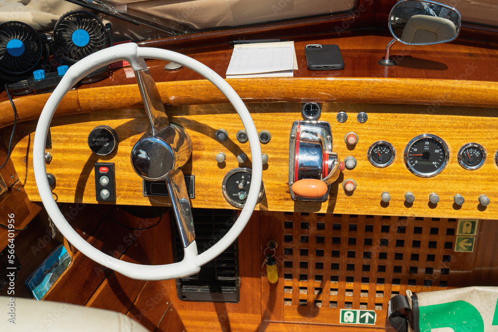 Authentic vintage design of the interior and controls in the cockpit of ...
