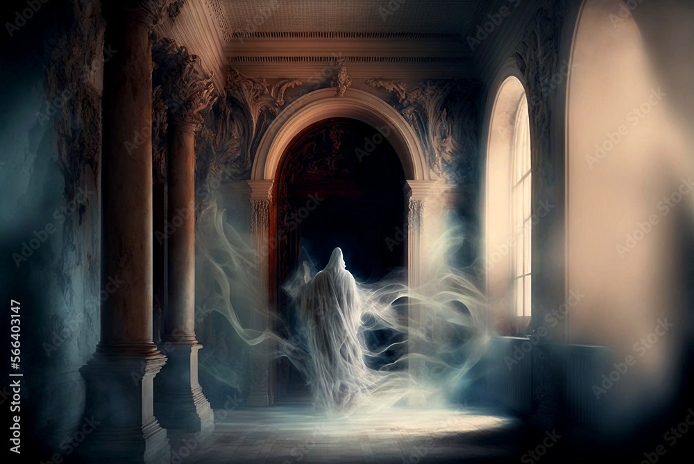 Blur, transparent and mysterious ghost walking the mansion corridors ...