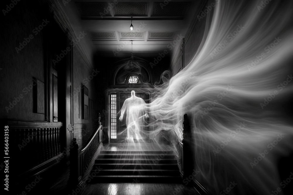 Blur, transparent and mysterious ghost walking the mansion corridors ...