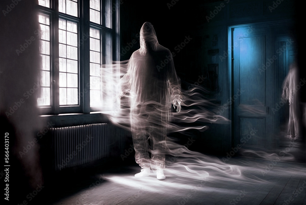 Blur, transparent and mysterious ghost walking the mansion corridors ...