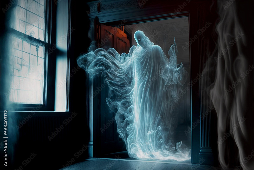 Blur, transparent and mysterious ghost walking the mansion corridors ...