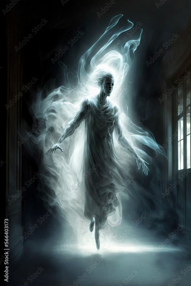 Blur, transparent and mysterious ghost walking the mansion corridors ...