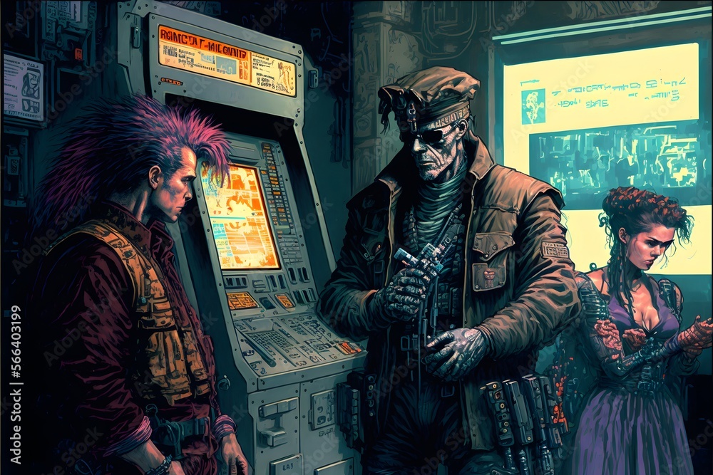 Shadowrun Three netrunner with automatic weapons hacking an ATM On a ...