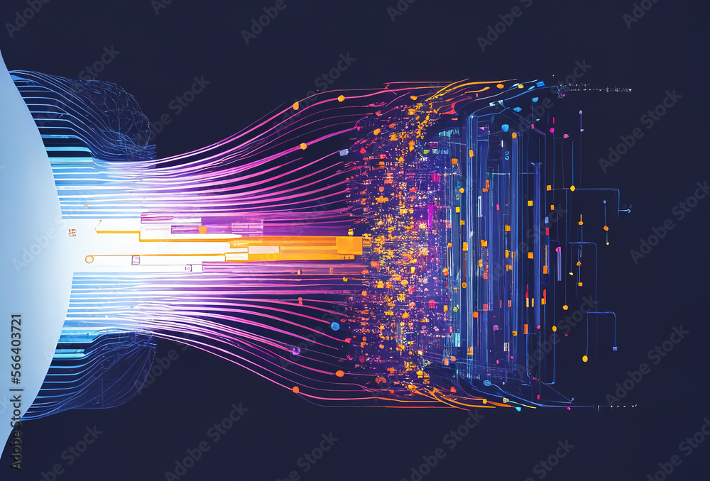 Big data technology and data science illustration. Data flow concept ...