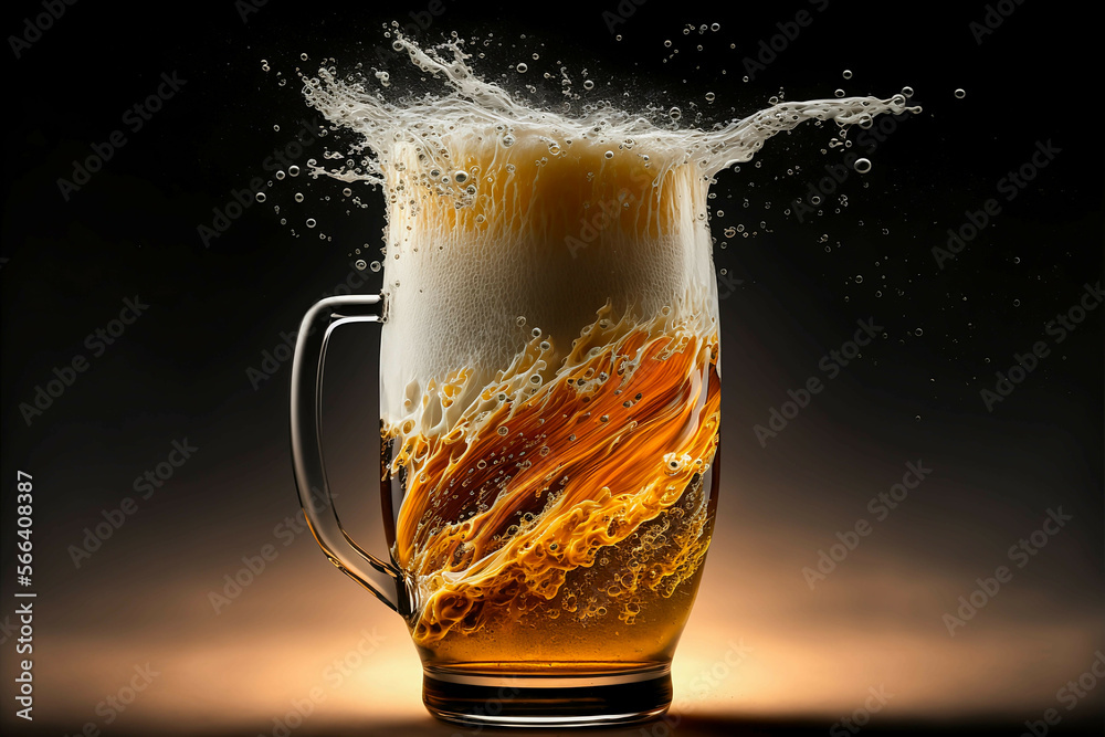 glass of beer moving beer coming out of the glass, generative AI, beer ...