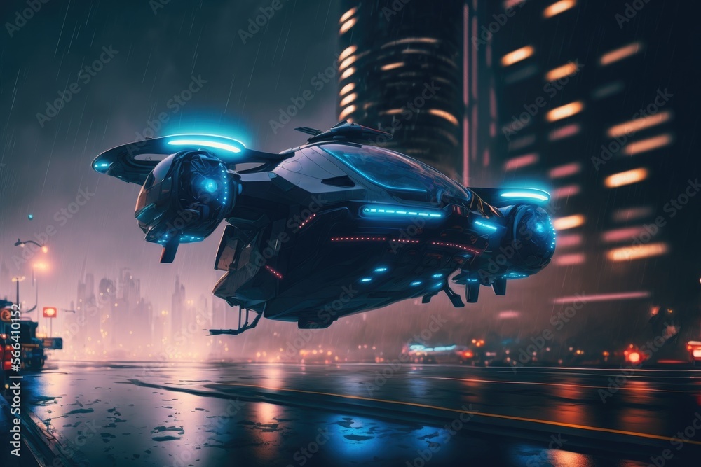 Future of Aerial Police vehicle, Air police unit in futuristic city ...