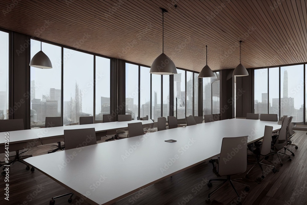 Stylish conference room with eco decoration, perspective view on modern ...