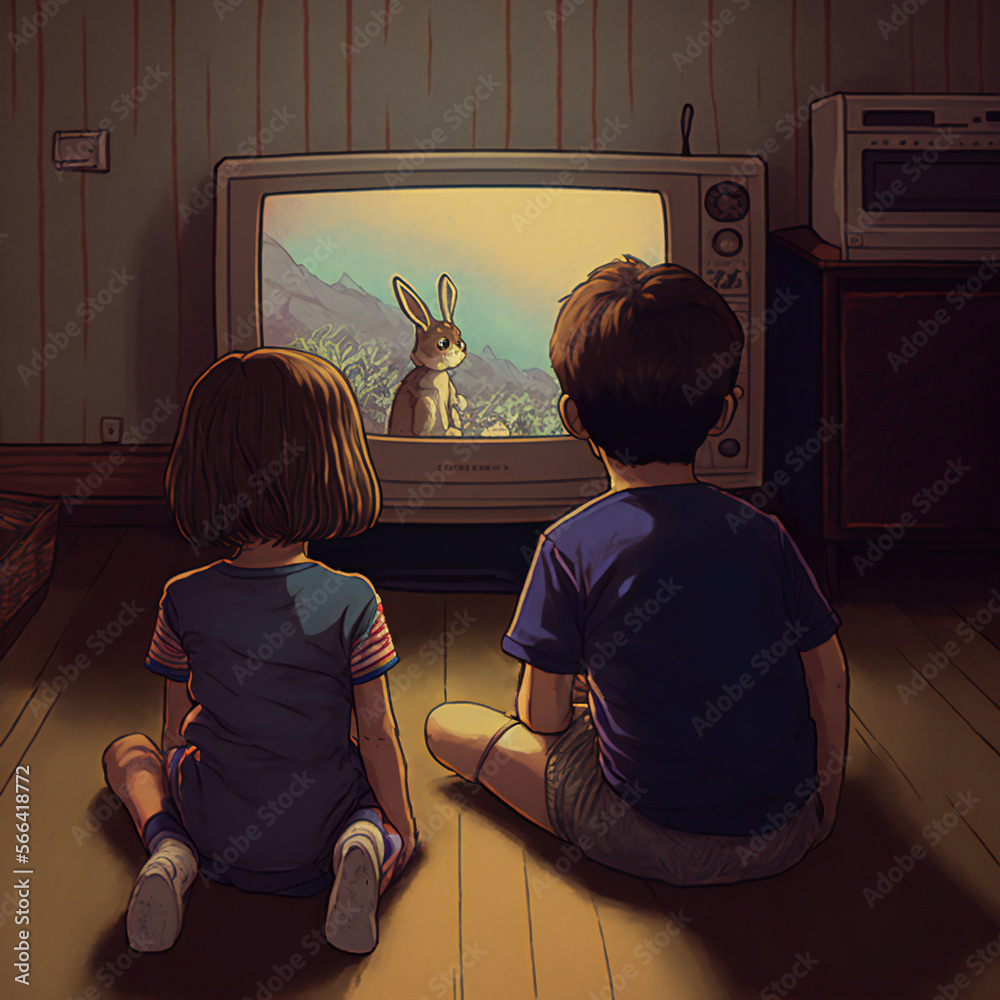 Retro 1980s Graphic Novel Illustration of a Boy and Girl Watching an ...