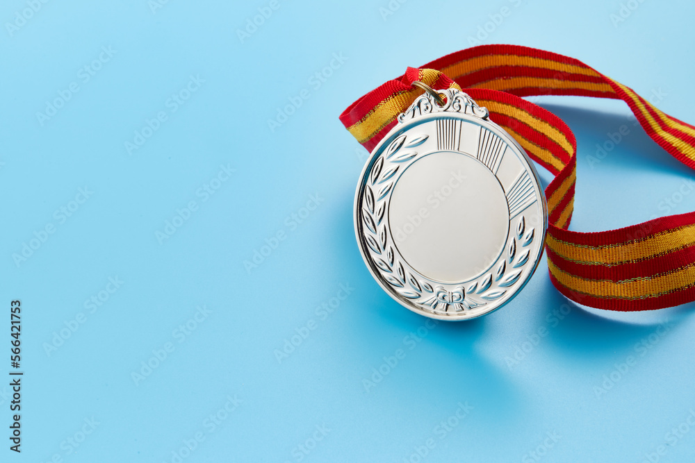 Gold, silver and bronze medals on ribbons. Sports competition first ...