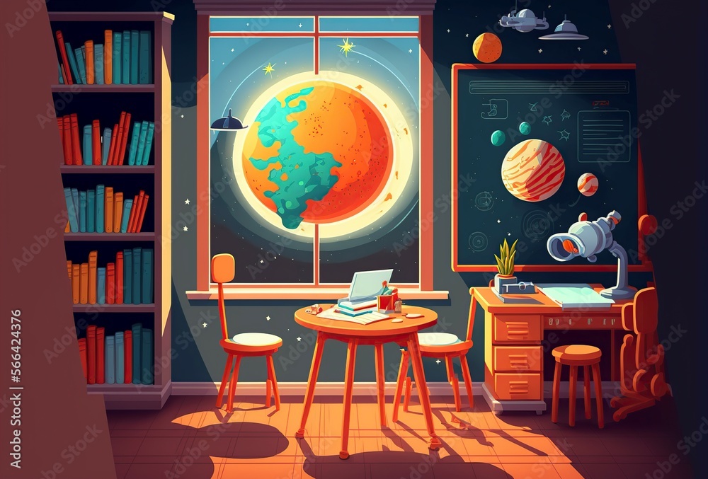 cartoon illustration, astronomy classroom in school, generative AI ...