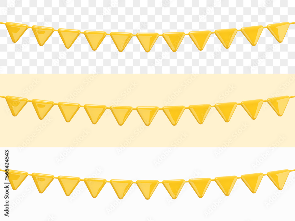 Garland of Yellow Flags. Festive party decorative design. Realistic 3d ...